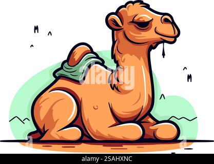 Cute camel sitting on the ground. Vector illustration in cartoon style ...