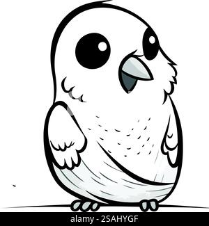 Cute Clipart Owl Black and White Illustration in Cartoon Style. Cartoon ...