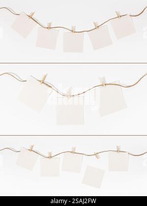 collection of various notes and a clothes pegs on white background ...