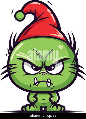 Funny cat in a Christmas hat and scarf. Vector illustration for a card ...