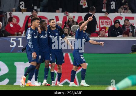 Joao Neves, Ousmane Dembele and Desire Doué arrive for the 69th Ballon d'Or (Golden Ball) award ...