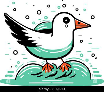 Vector flying seagull icon. Cute pooping sea bird illustration. Funny ...
