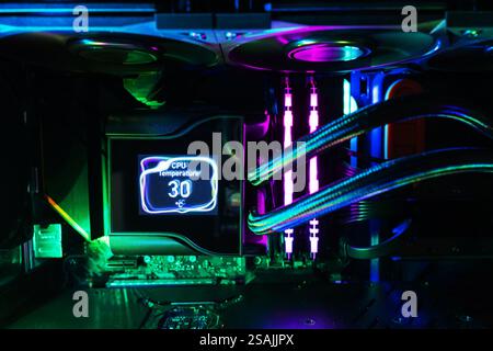 CPU Water block with Coolant Flow Liquid Cooled Gaming PC Stock Photo ...
