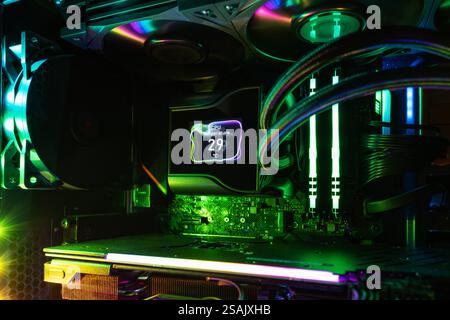 CPU Water block with Coolant Flow Liquid Cooled Gaming PC Stock Photo ...