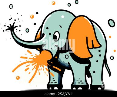 Elephant with splash of water. Vector illustration on white background ...