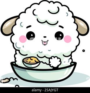 Cute Kawaii Illustration of Bowl of Rice Handmade cartoon Drawing Asian ...
