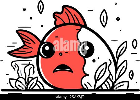 Cute kawaii fish with sad face. Vector illustration Stock Vector Image ...