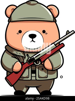 Cute bear in soldier uniform driving armored vehicle, vector cartoon ...