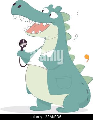Cute cartoon crocodile character singing a song. Vector illustration ...
