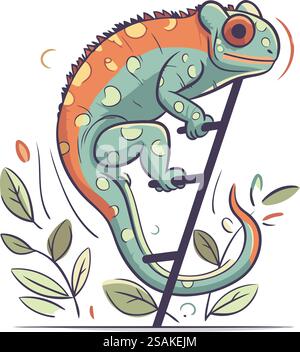 Chameleon on a ladder. Vector illustration in cartoon style Stock ...