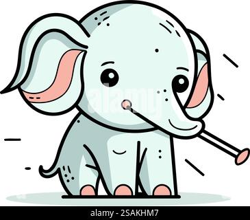 Cute cartoon elephant with a stick in his mouth. Vector illustration ...