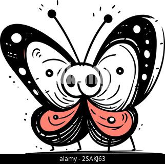 Hand drawn doodle butterfly. Vector sketch illustration, black outline ...