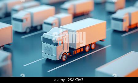 Cluster of Cargo Trucks on a Streamlined Road Map,Clean 3D Depicting ...