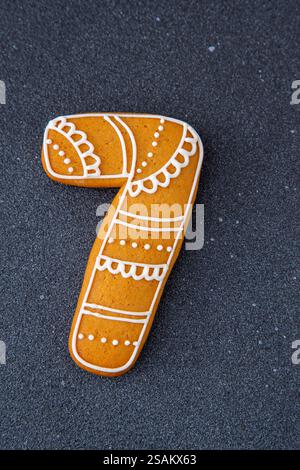Decorative Gingerbread Number seven Cookie. Food background Stock Photo ...