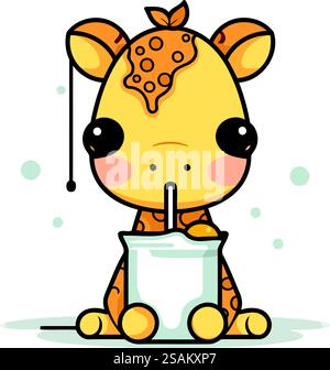 Cute cartoon giraffe drinking milk from a glass. Vector illustration ...
