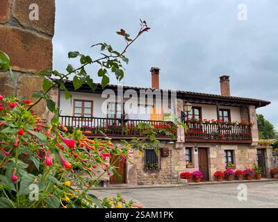 Facades of traditional houses. Carrejo, Cantabria, Spain Stock Photo ...