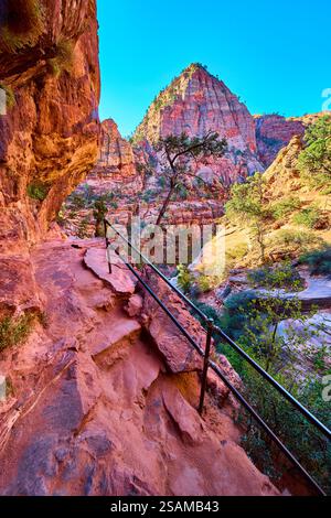 Zion Sandstone Cliffs and Trail Eye-Level Adventure Pathway Stock Photo ...