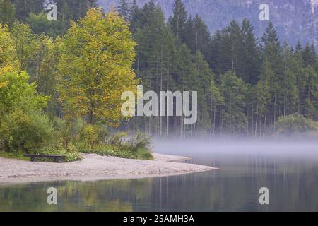 A thin fog bank lies on the lake on an early fall morning Stock Photo ...