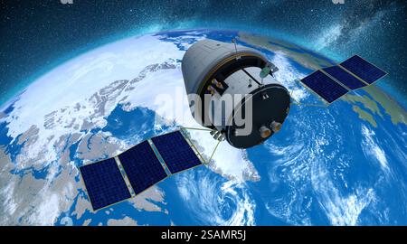 3D model of the Orel reusable crewed spacecraft moving away from the ...