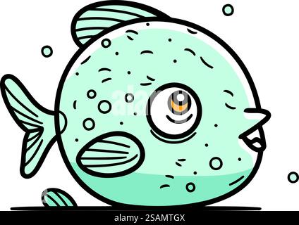 Funny fish underwater graphic sea black white sketch illustration ...