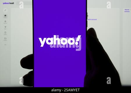 Yahoo logo on phone screen stock image Stock Photo - Alamy