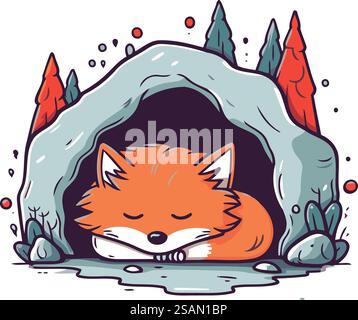 Illustration of a fox sleeping in a cave. Vector illustration Stock ...
