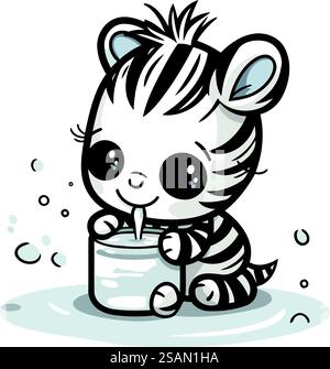 Zebra drinking milk. Cute cartoon character. Vector illustration Stock ...