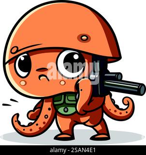 Cute octopus cartoon character with a gun. Vector illustration Stock ...