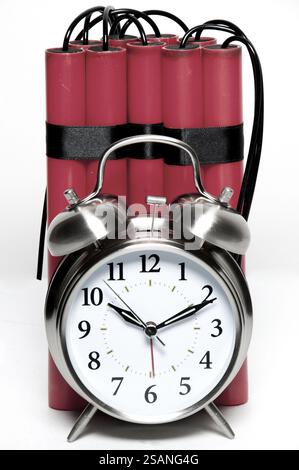 Alarm clock and sticks of dynamite fashioned into a time bomb Stock ...