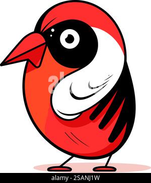 Cute cartoon red cardinal bird isolated on white background. Vector ...
