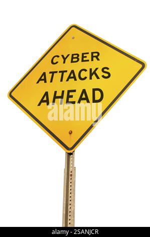 Caution yellow warning type American road sign that warns of cyber ...