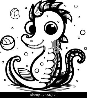 Vector black and white seahorse icon. Under the sea line illustration ...