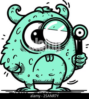 Magnifying icon vector in doodle style. Glass is including gear as ...