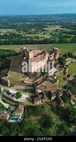 drone photo Castelnau-Bretenoux castle france europe Stock Photo - Alamy