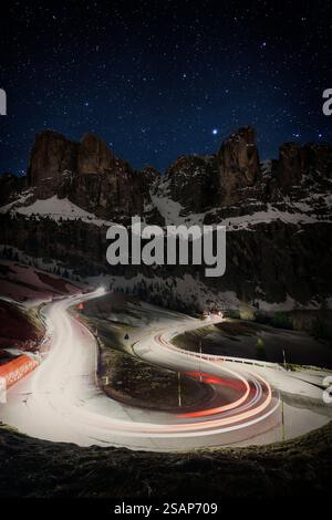 Light trails on Dolomites Pass Stock Photo - Alamy