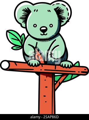 Cute koala sitting on a wooden post. Vector illustration Stock Vector ...
