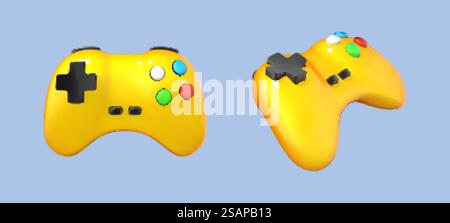 3D cartoon gamepad. Wireless controllers isolated on blue background ...