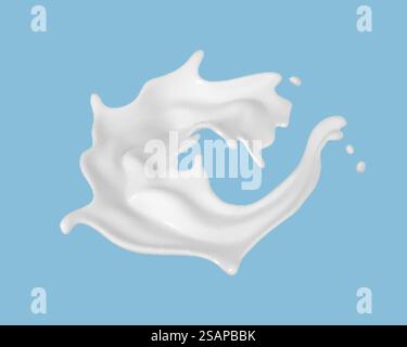Cream or milk drops on blue background, scatter spherical white bubbles ...