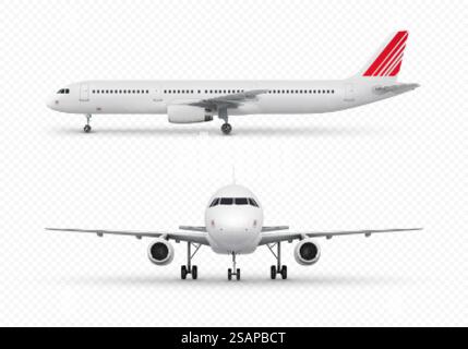 Passenger airplane realistic set on transparent background with ...
