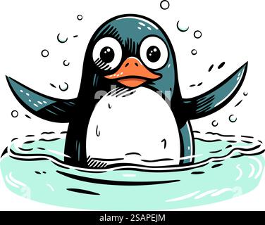 Cute penguin swimming in the water. cartoon vector illustration Stock ...