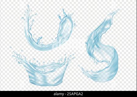 Transparent liquid forms water drops isolated set. Realistic volumetric ...