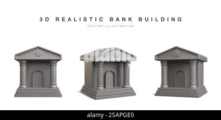 3d bank building. Set of realistic bank icons in different position ...