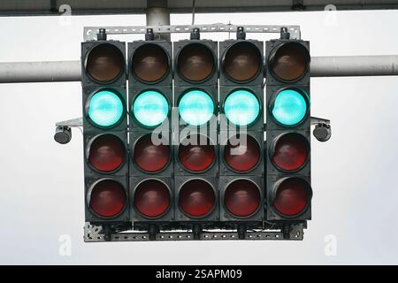Green Start Lights in Racing Circuit Stock Photo - Alamy