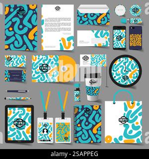 Business cover design template set. Green abstract lines on dark ...