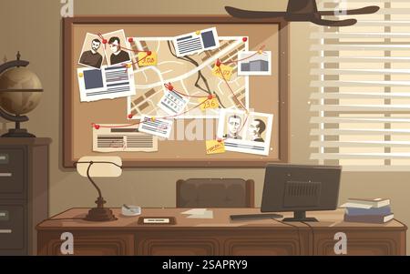 Empty detective board and evidences. Police investigation, crime ...
