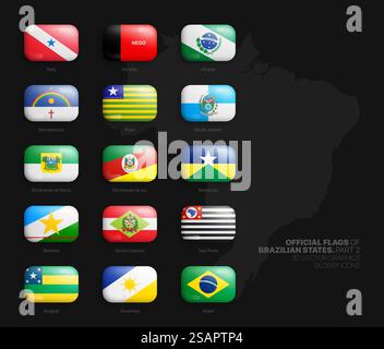 All Official Flags of Brazilian States 3D Vector Rounded Glossy Icons ...