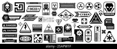 Cyberpunk black stickers. Danger warning label with AI control, extreme ...