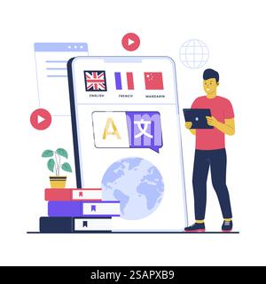 Online language course illustration design concept. Illustration for ...