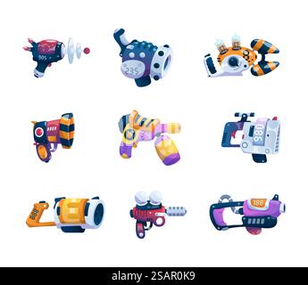 Space blasters, laser guns, futuristic alien weapons. Vector cartoon ...