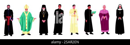 Catholic church characters. Christian religion church leaders in ...